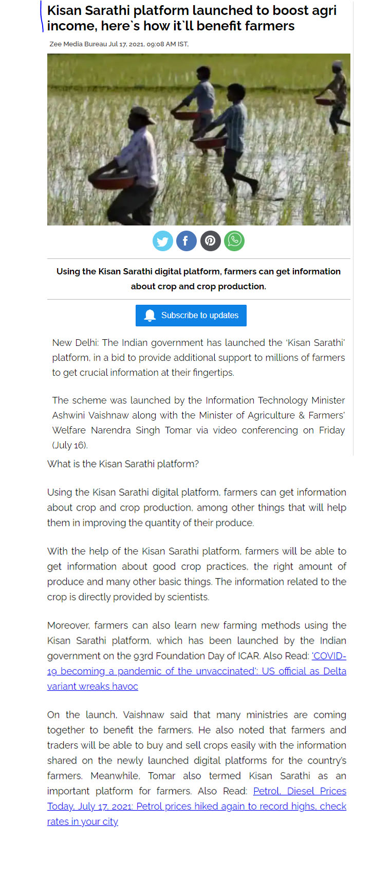 Kisan Sarathi platform launched to boost agri inco | ICAR